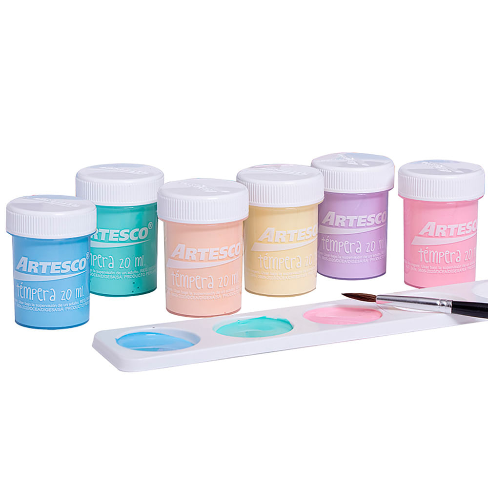 Set de Témperas ARTESCO Past Pote 20ml Paquete 6un + Pincel + Paleta ...