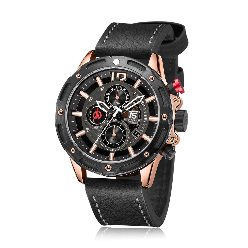 Reloj T5 HG3639G Acuático Cronógrafo Color Negro con Oro | plazaVea ...