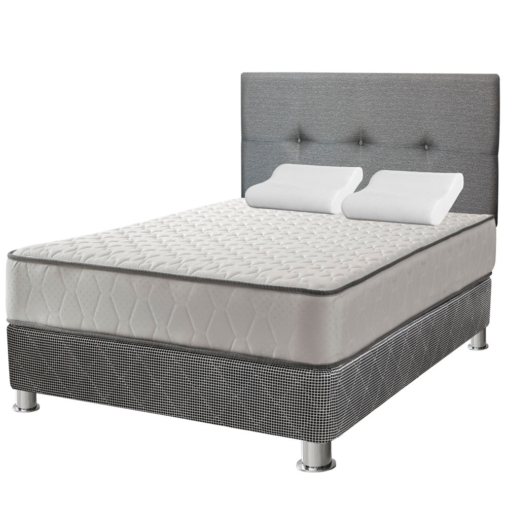 Cama Box Tarima FORLI Elegant 2 Plazas + Colchón + Cabecera Alicia + 2 ...