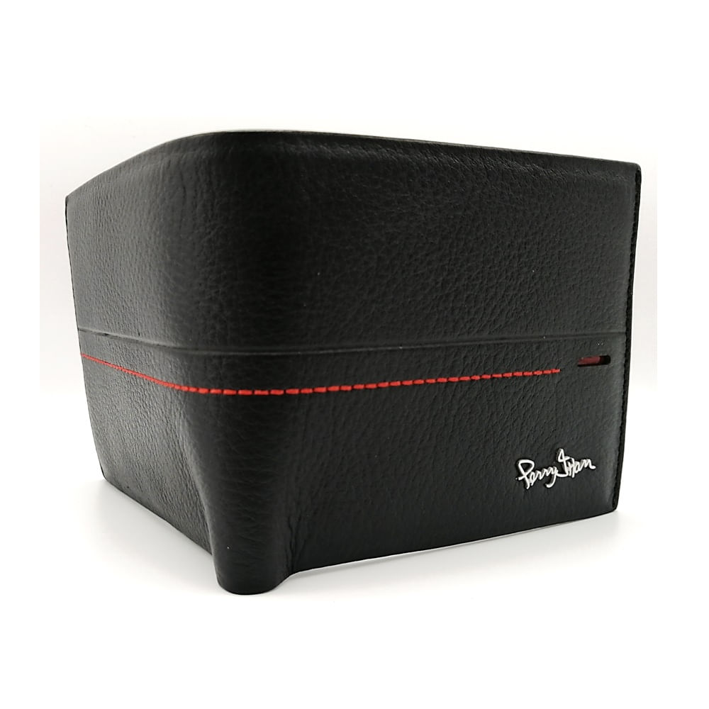 Billetera para hombre en Cuero Negro Franja Roja Perry Jhan | plazaVea ...