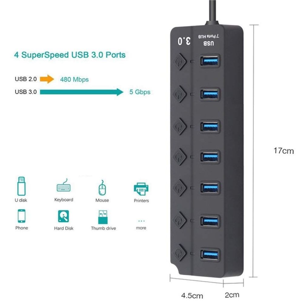 Hub Usb 3.0 de 7 Puertos con Interruptor individual 5Gbps | plazaVea - plazaVea