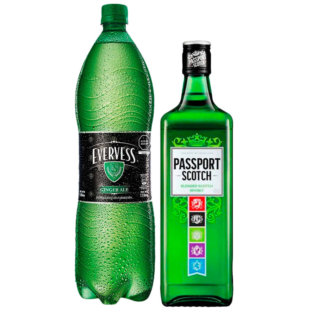 Pack Gaseosa EVERVESS Ginger Ale Botella 1.5L + Whisky PASSPORT Scotch ...