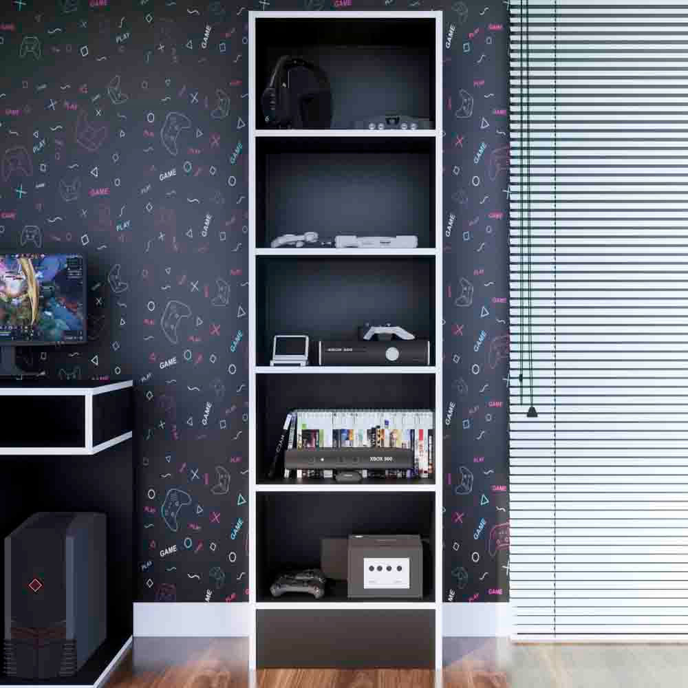 Estante Gamer NR01 177×52 5 Repisas Movenda Muebles Negro con Blanco ...