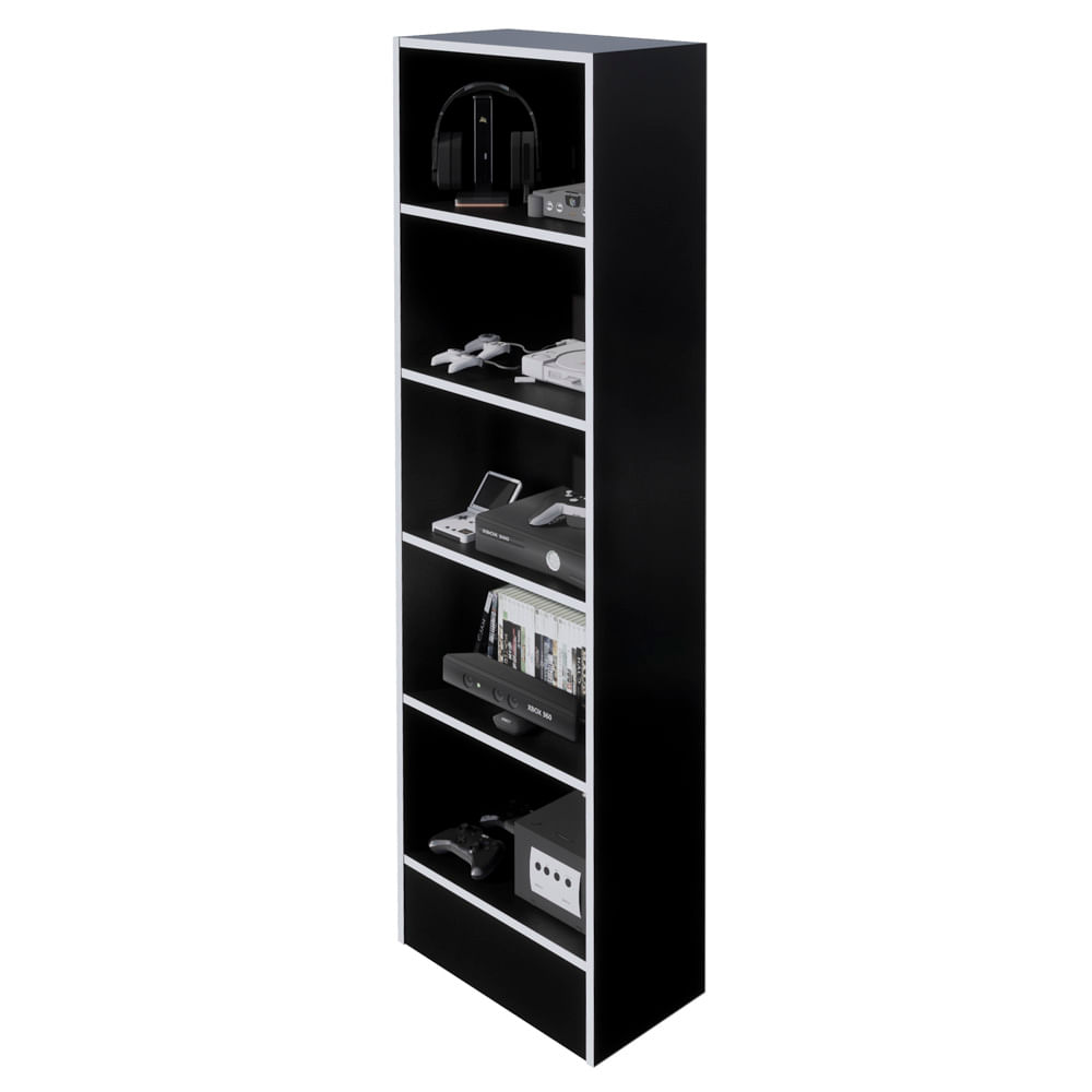 Estante Gamer NR01 177×52 5 Repisas Movenda Muebles Negro con Blanco ...