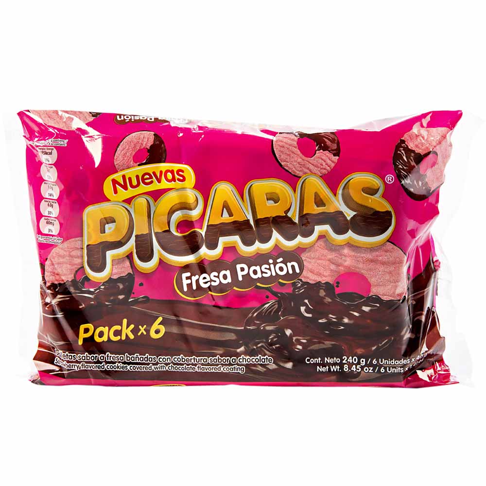 Galletas PICARAS Fresa Pasión Bañadas con Sabor a Chocolate Paquete 6un ...