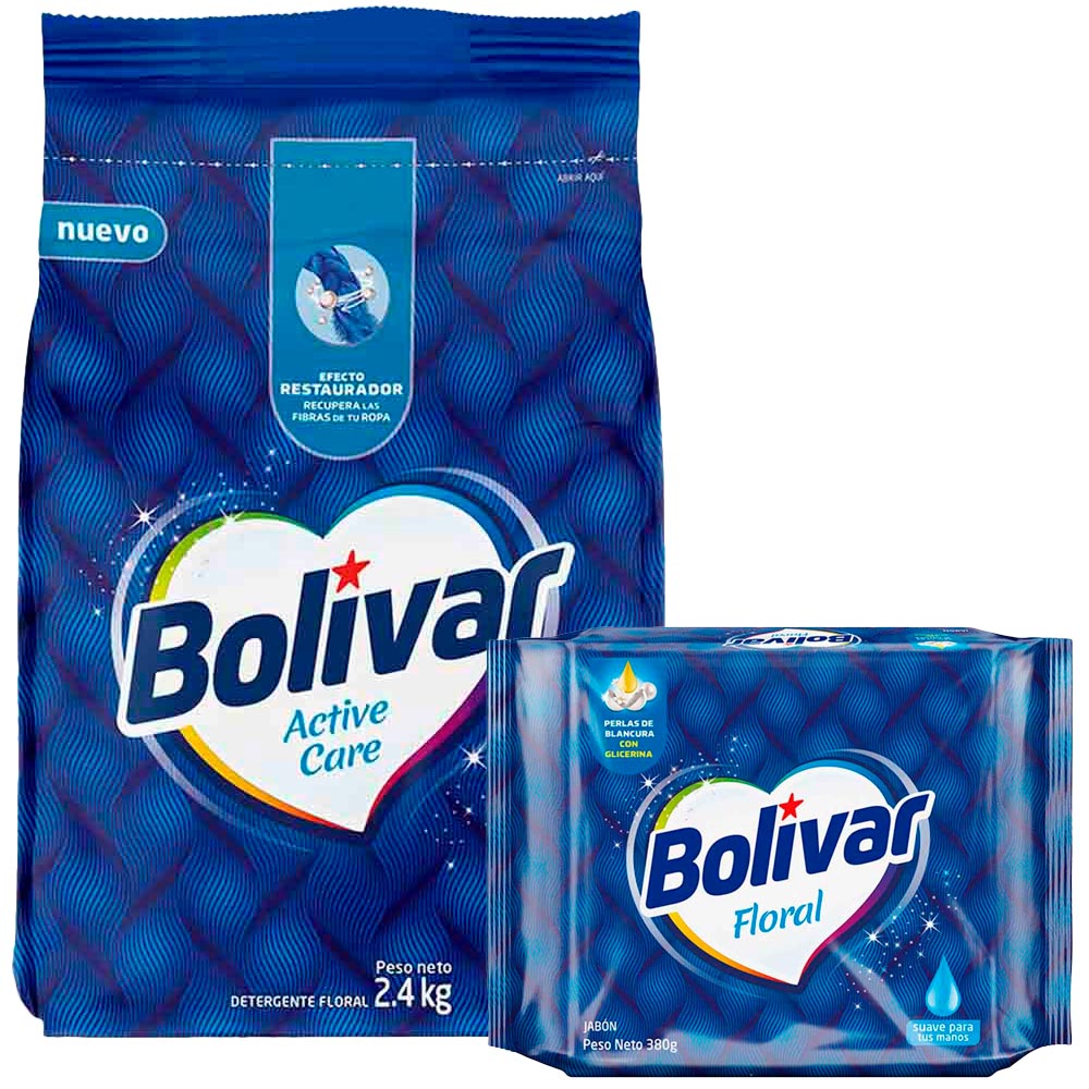 Pack Detergente en Polvo BOLÍVAR Active Care Bolsa 2.4Kg + Jabón en ...