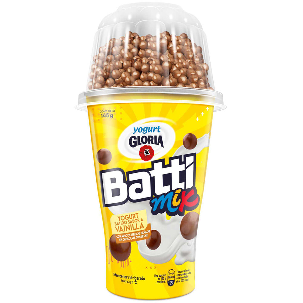 Yogurt GLORIA Batti Mix Vainilla con Bolitas de Chocolate Vaso 125g ...