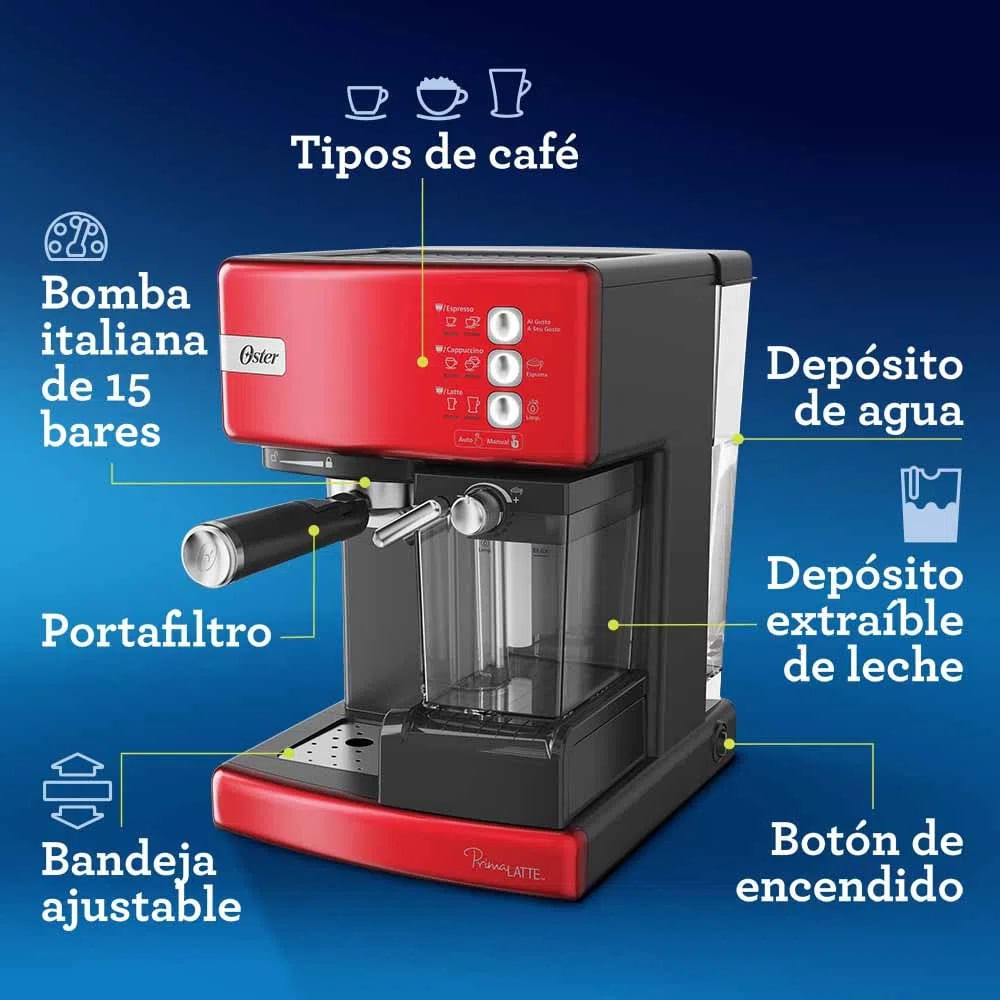 Cafetera Expresso Prima Latte de 15 Bares Oster BVSTEM6603R Rojo ...