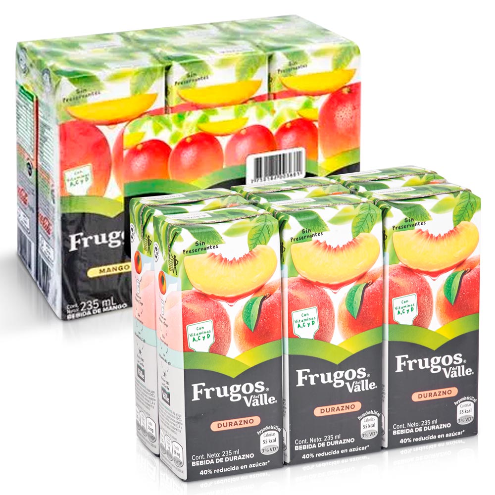 Pack FRUGOS Bebida Mango Caja 235ml Paquete 6un + Néctar Durazno Caja 235ml Paquete 6un ...