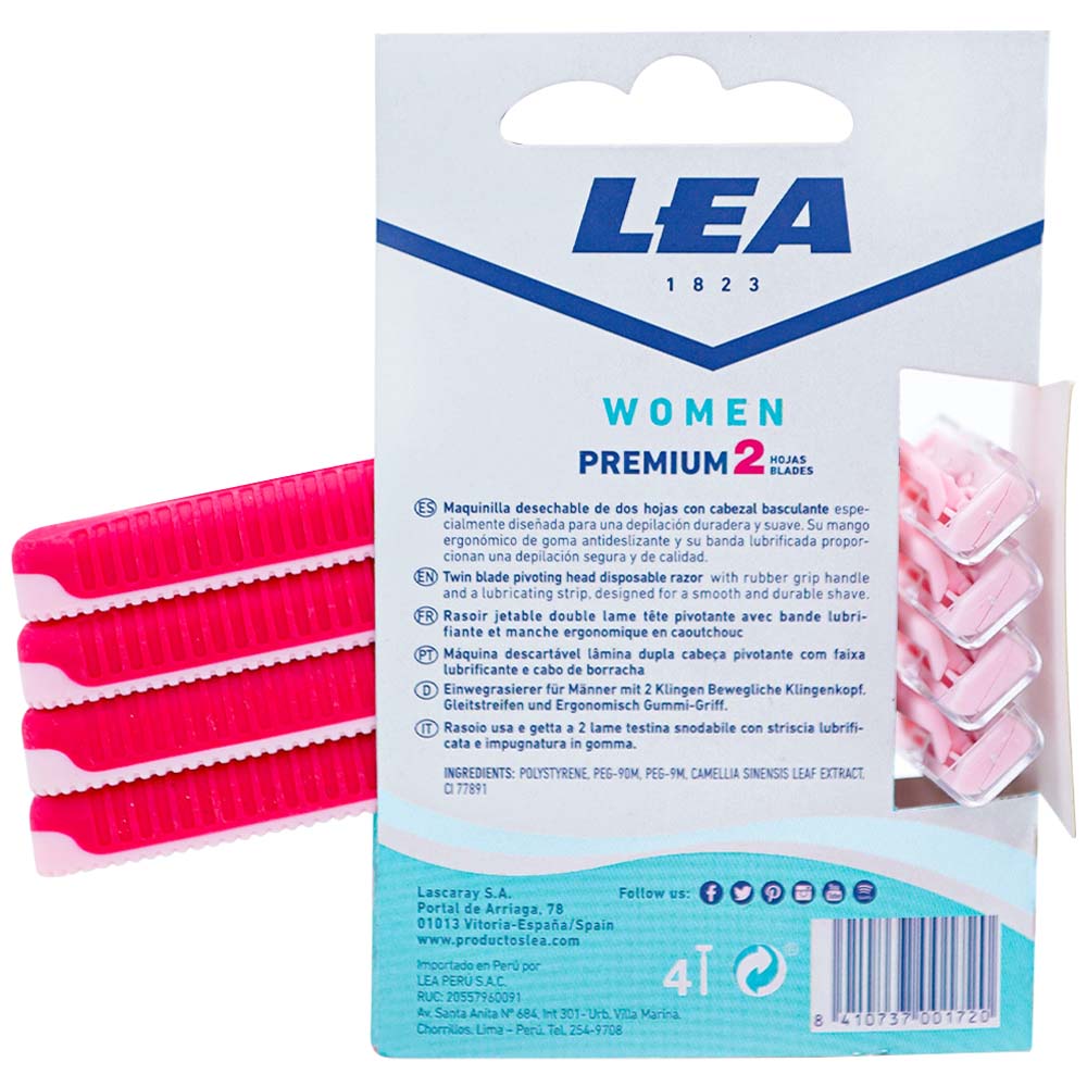 Máquina de Afeitar LEA Women Premium 2 Hojas Pack 4un | plazaVea - plazaVea