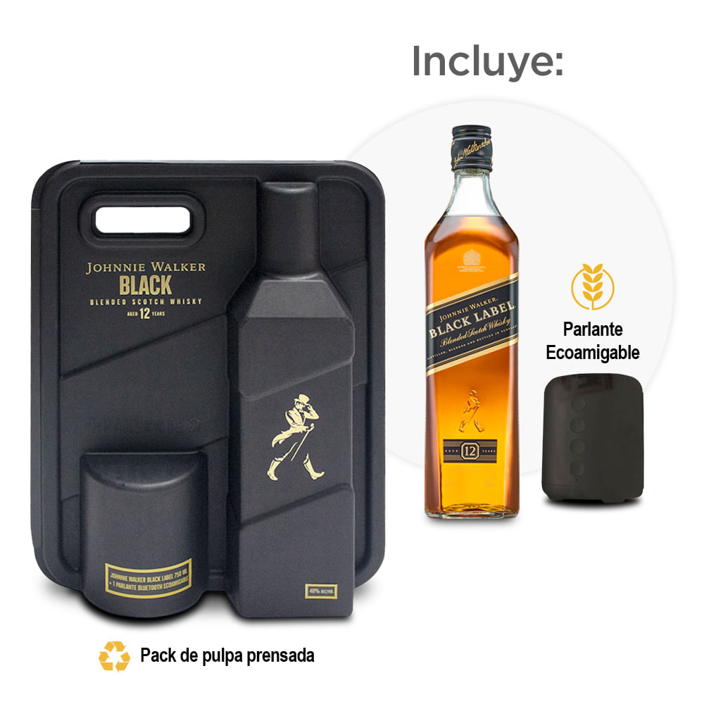 Whisky Johnnie Walker Black Label Botella 750ml Parlante Ecoamigable