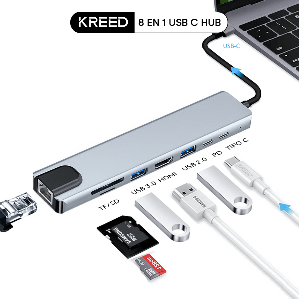 Adaptador Hub 8 En 1 Tipo C a HDMI RJ45 USB 3.0 SD TF PD | plazaVea ...