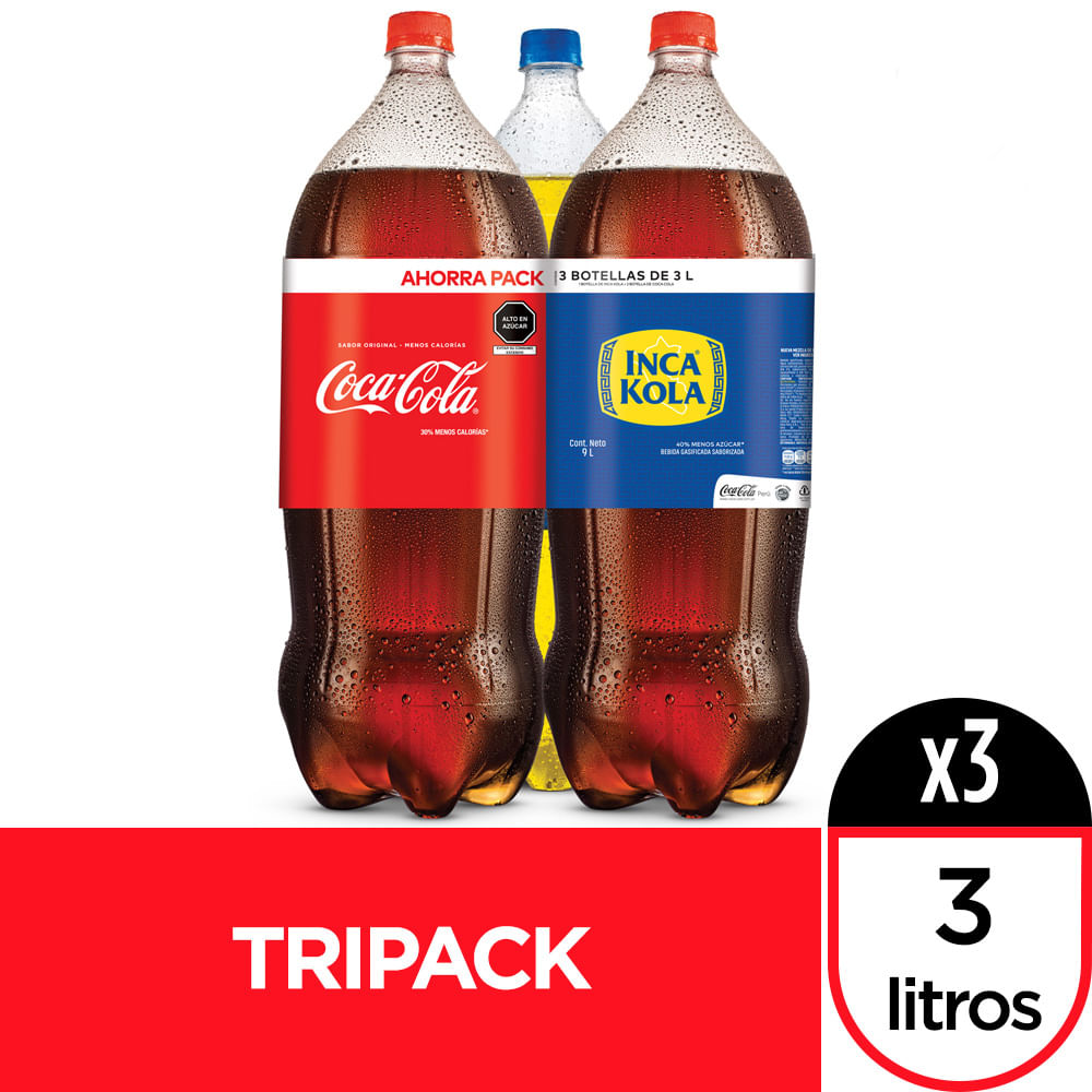 Gaseosa COCA COLA + INCA KOLA Botella 3L Paquete 3un | plazaVea ...