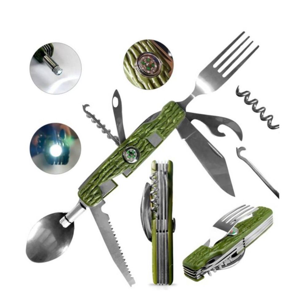 Navaja Multiusos Cuchillo Tenedor Cuchara 11 Funciones Camping ...