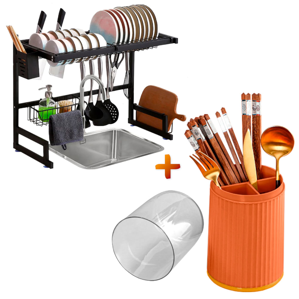 Escurridor de Platos Premium 65cm Y Porta Cubiertos con Tapa de Mesa ...