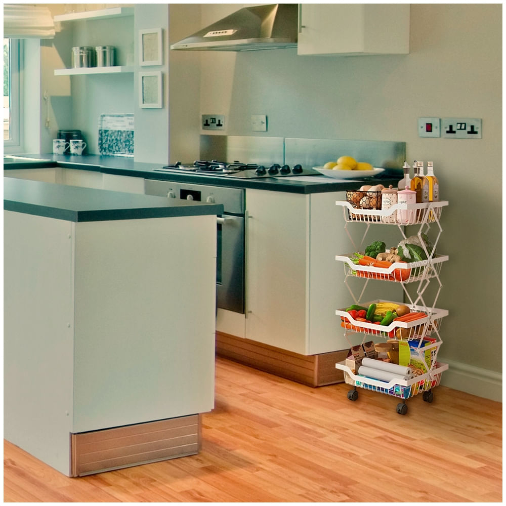 Verdulero Organizador Plegable para Cocina 4 Pisos con Ruedas Blanco ...