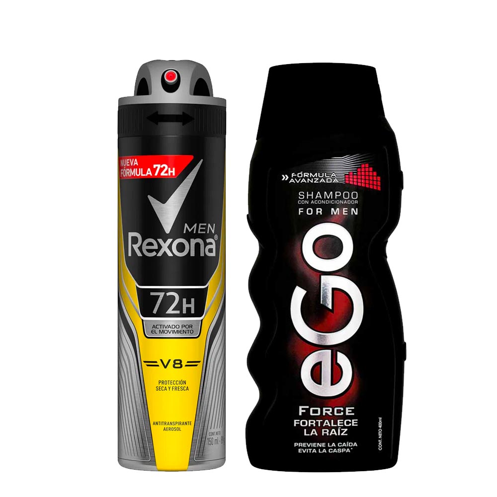Pack Desodorante Hombre REXONA V8 Frasco 150ml + Shampoo EGO Men Force ...