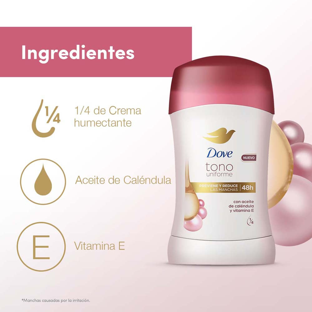 Desodorante en Barra para Mujer DOVE Tono Uniforme Caléndula Frasco 50g ...