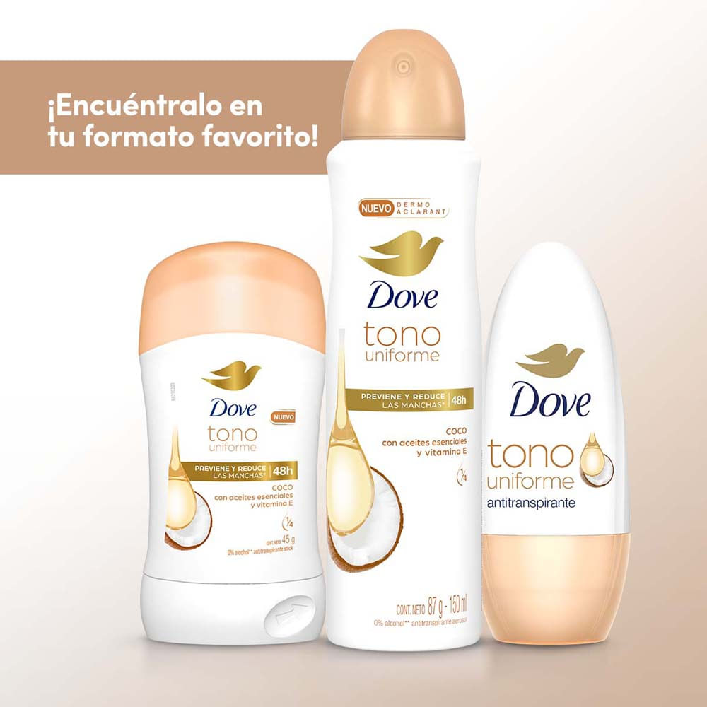 Desodorante en Barra para Mujer DOVE Tono Uniforme Coco Frasco 50g ...