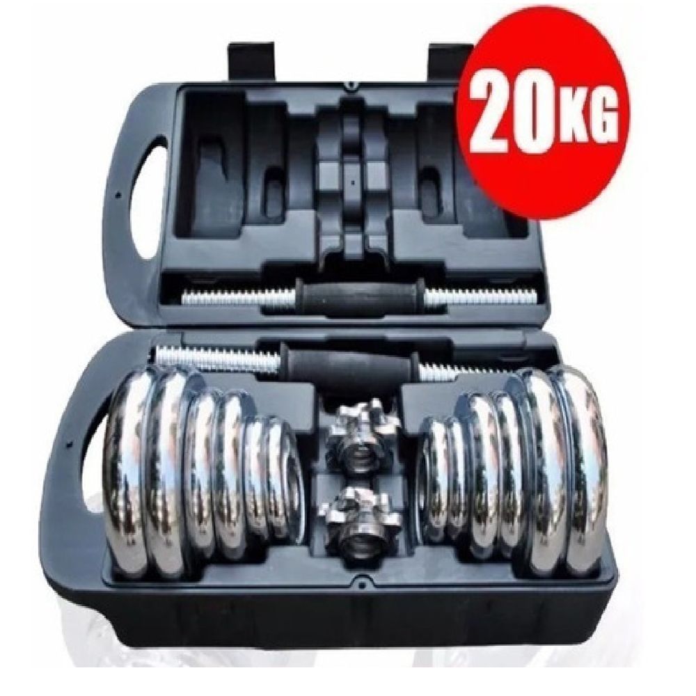 Set de Pesas 20kg con Adaptador para Barra Recta y 2 Mancuernas | plazaVea - plazaVea PRD