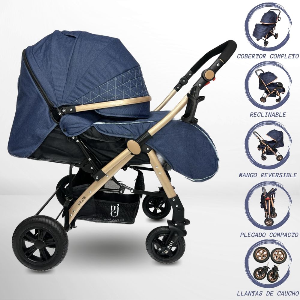 Coche Cuna De Lujo Beautiful Milos Golden Azul | plazaVea - plazaVea