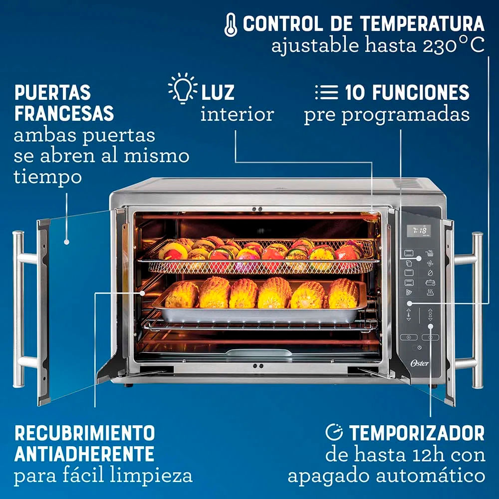 Horno Electrico digital Oster con freidora de aire 42L TSSTTVFDDAF | plazaVea - plazaVea