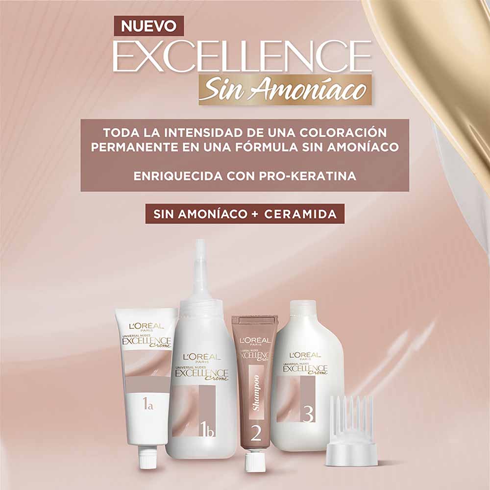 Tinte Capilar Permanente EXCELLENCE Sin Amoníaco 6U Chocolate Caja 1un ...
