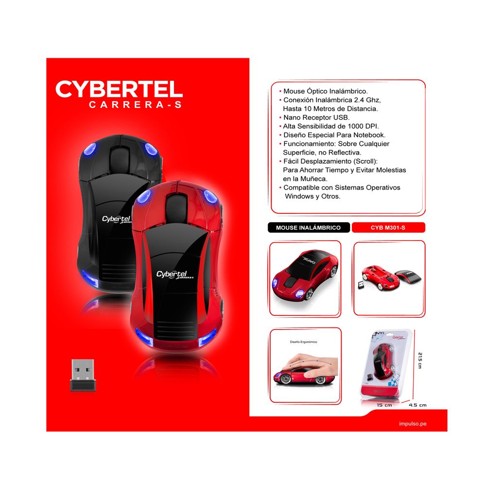 Mouse inalámbrico Cybertel CARRERA S - CYB M301S inalámbrico negro ...