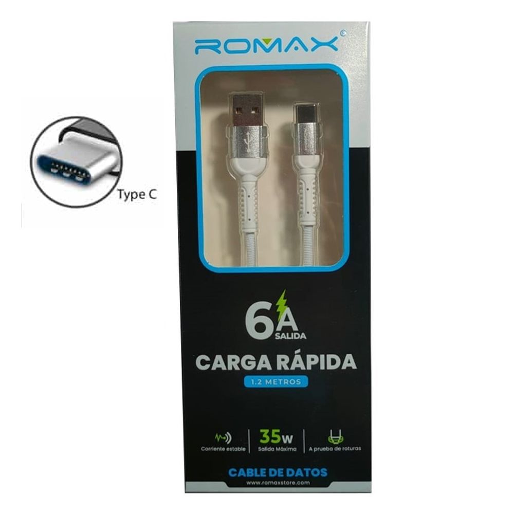 Cable Cargador Tipo C Romax para Carga Rapida de 6A Blanco | plazaVea - plazaVea