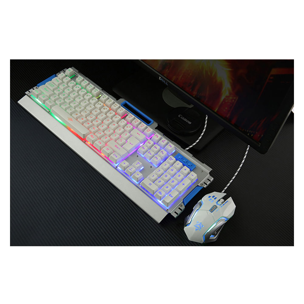 Teclado y Mouse Gamer Blanco Retroiluminado con Luces Led RGB para PC ...