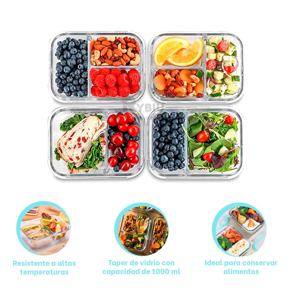 Taper Hermetico de Vidrio con 3 Divisiones 1L Celeste | plazaVea - plazaVea