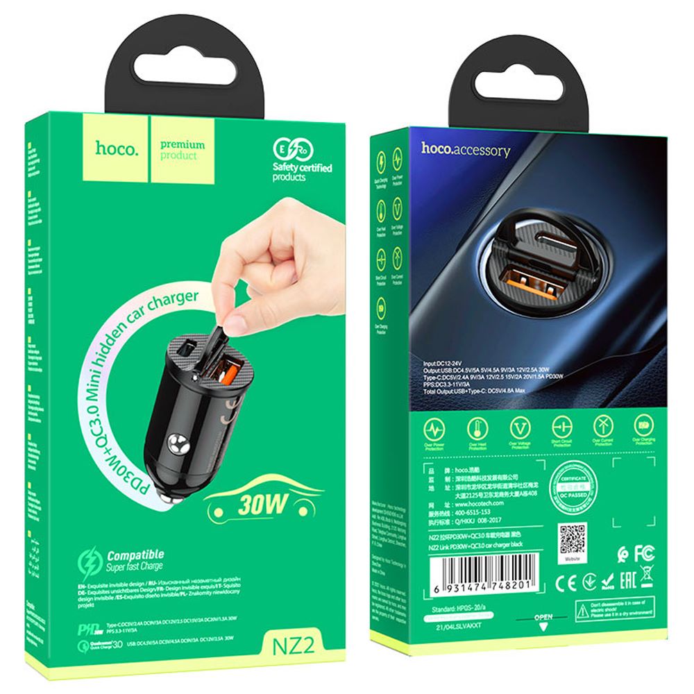 Cargador para Auto Hoco NZ2 2 Puertos Dual PD QC3.0 Carga Rapida 30w | plazaVea - plazaVea