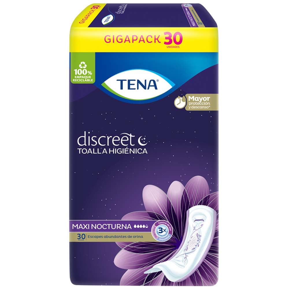 Toalla Higiénica TENA Discreet Maxi Night Paquete 30un | plazaVea ...