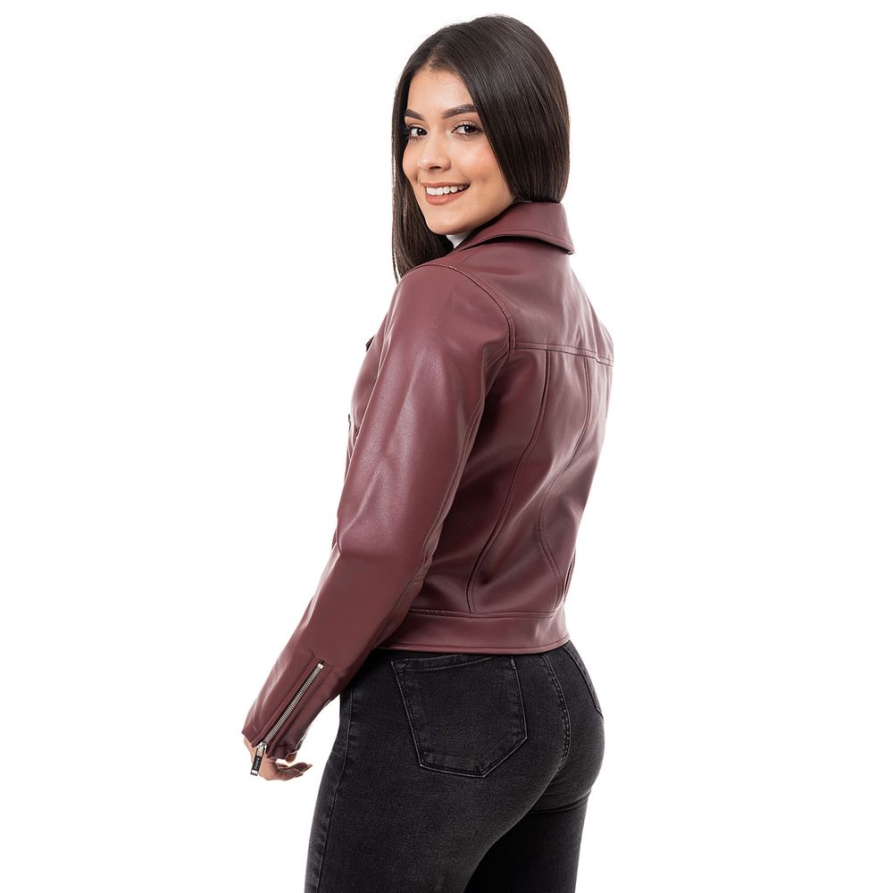 Casaca Cuerina Mujer Solangy Vino S | plazaVea - plazaVea