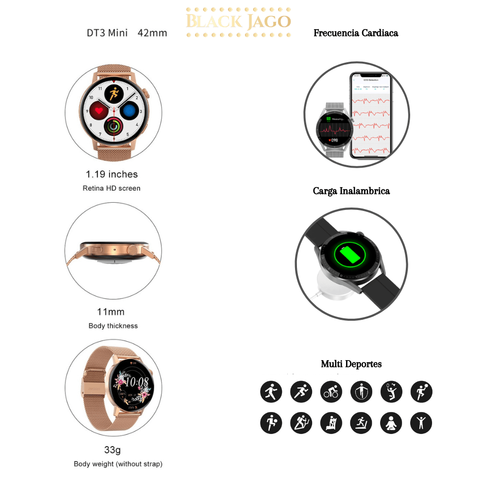 Smartwatch Dt3 Mini Reloj Doble Correa Alta Gama Nfc Gps Plateado ...