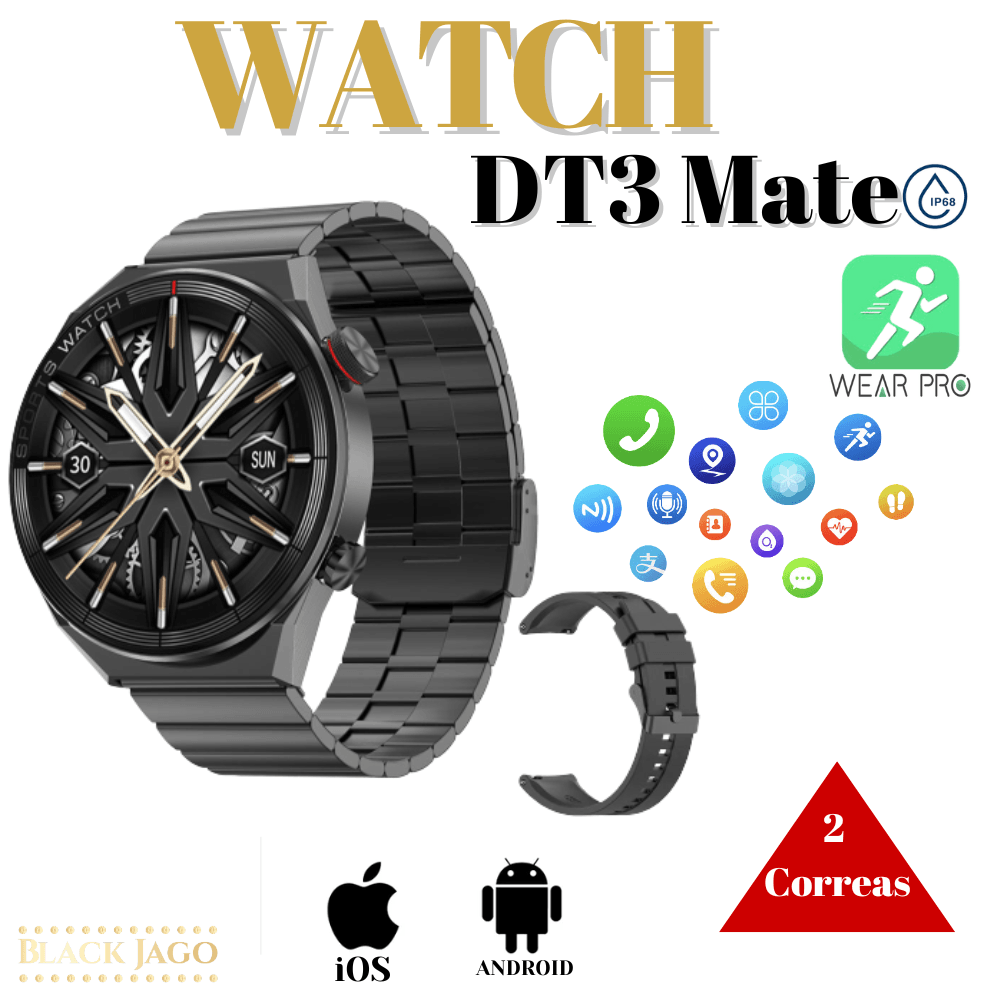 Smartwatch Dt3 Mate Reloj Doble Correa Alta Gama Nfc Gps Negro ...