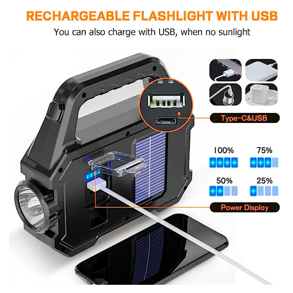 Linterna De Mano Recargable Solar Portatil de Camping YD 2205B ...