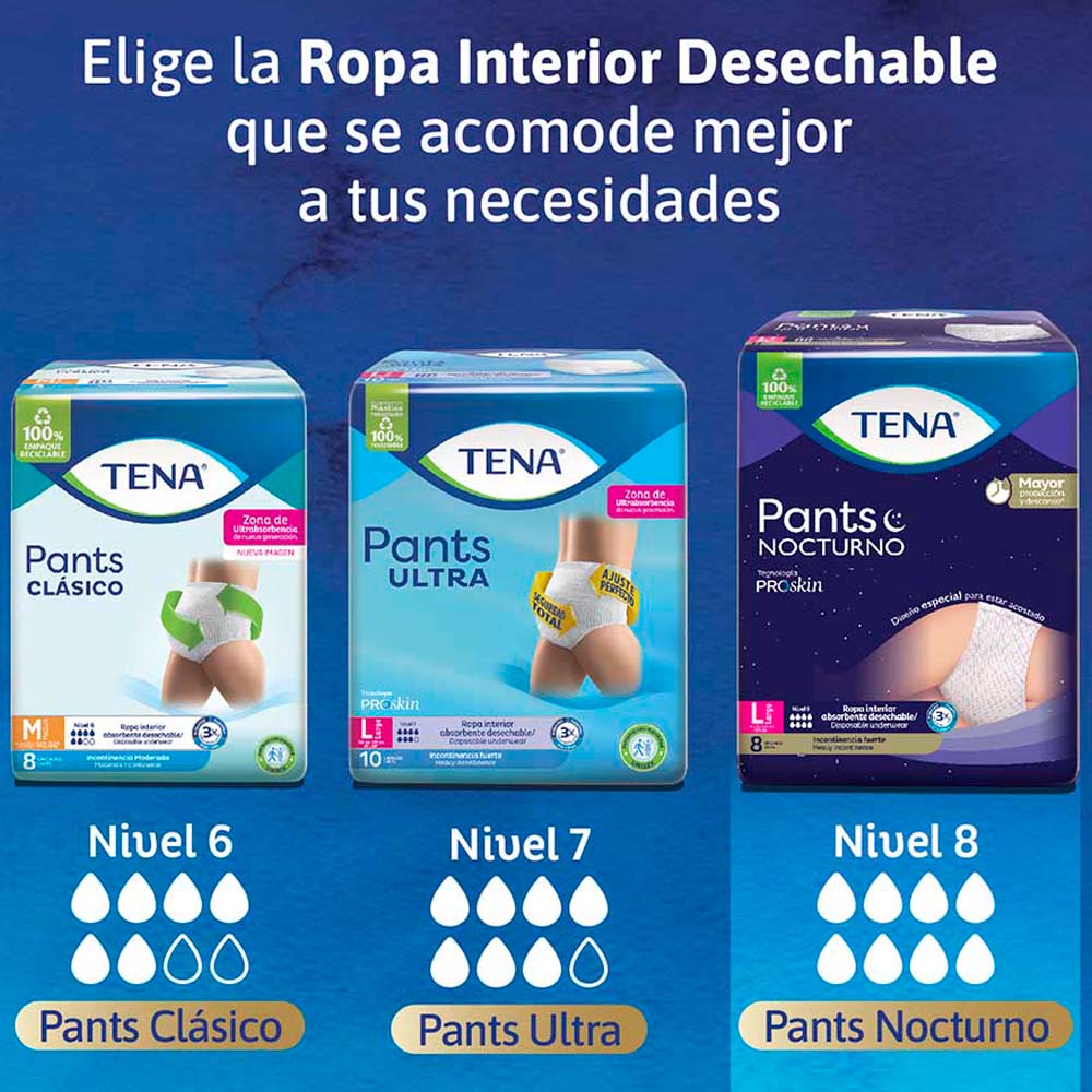 Ropa Interior Incontinencia Fuerte TENA Pants Nocturno Talla L Paquete ...