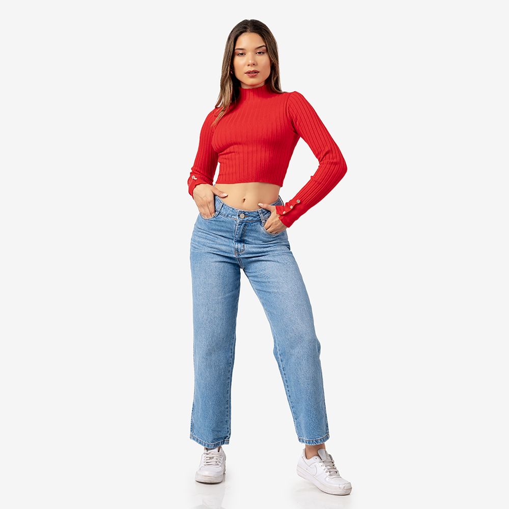 Chompa Crop Cuello Alto Color Rojo | plazaVea - Supermercado