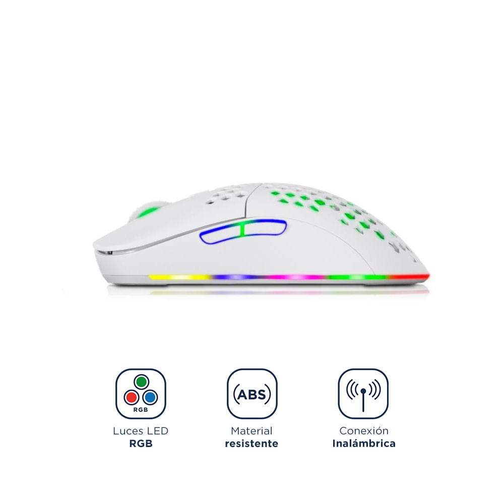Mouse Gamer Blanco Inalámbrico USB RGB Micronics 7 Botones 7200 DPI ...