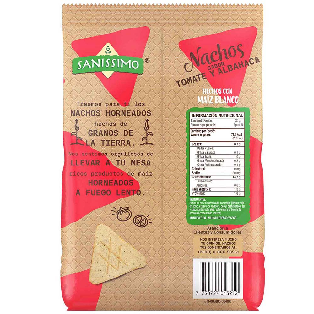 Nachos SANISSIMO Sabor Albahaca y Tomate Bolsa 160g | plazaVea - plazaVea