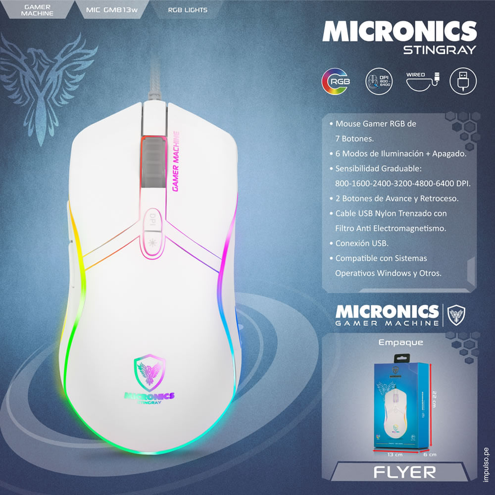Mouse Gamer Micronics Stingray Mic GM813W Blanco | plazaVea - plazaVea