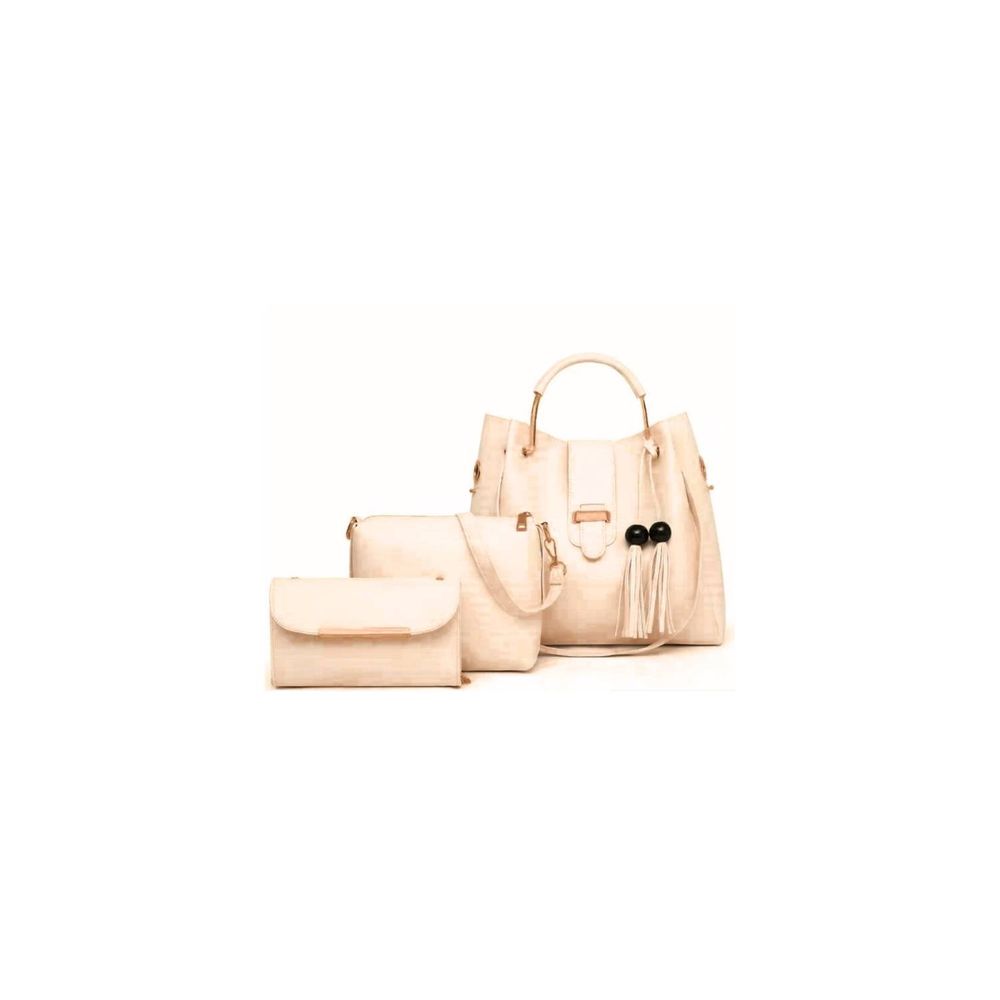 Cartera Bolso Billetera 3 en 1 Cuero Pu Alta Calidad Grande Crema ...