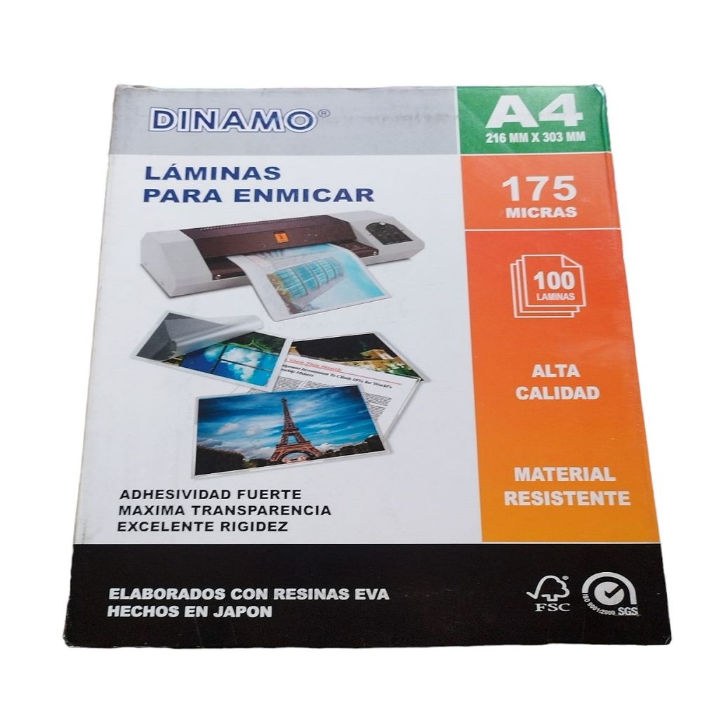 Laminas Para Enmicar A4 DINAMO - 175 micras - Paquete X100 und ...