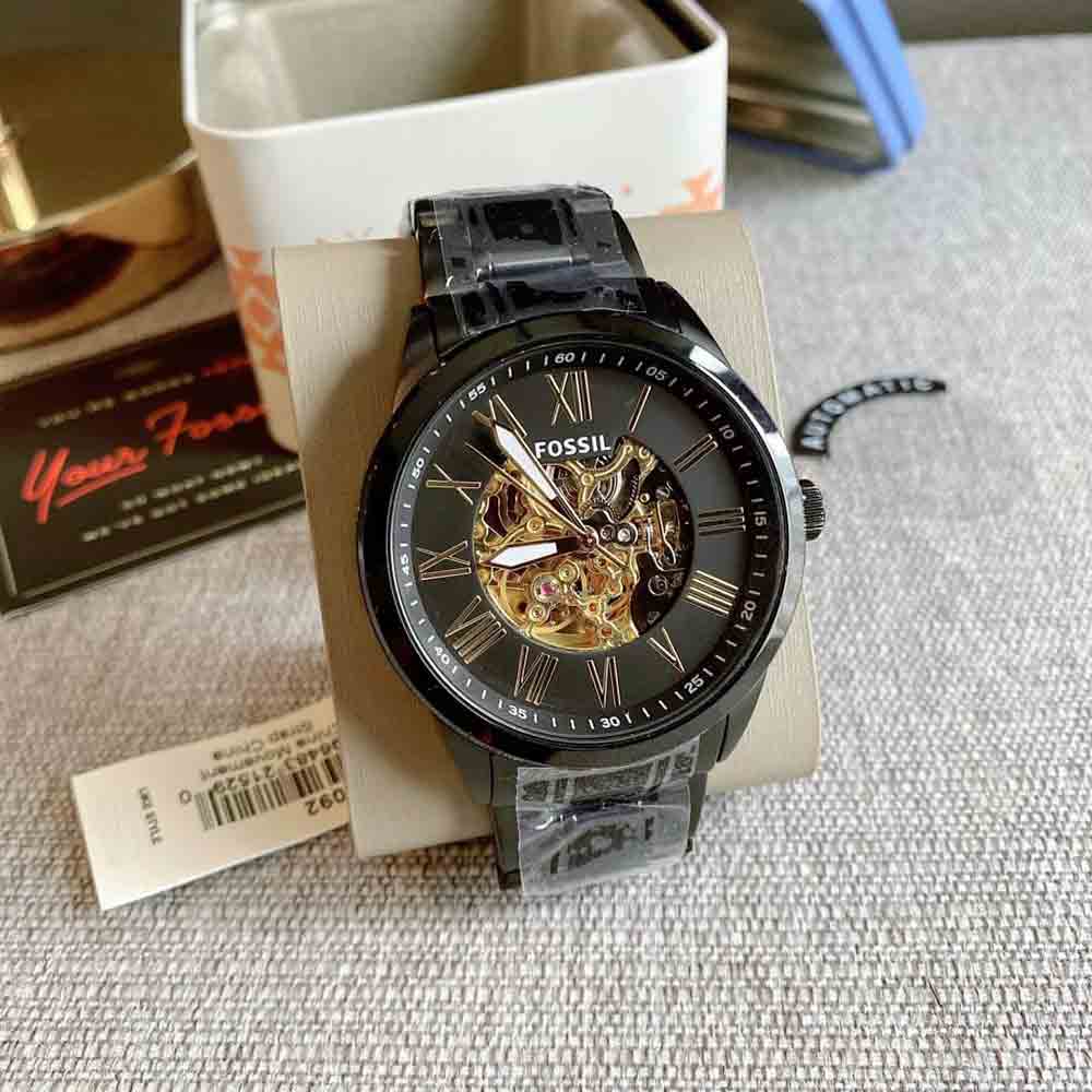 Reloj Fossil Flynn BQ2092 Automático Acero Inoxidable Negro Dial Dorado ...