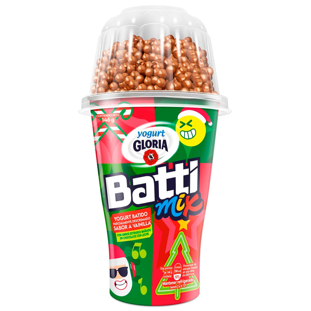 Yogurt GLORIA Battimix Vainilla con Arroz Crujiente Bañado en Chocolate ...