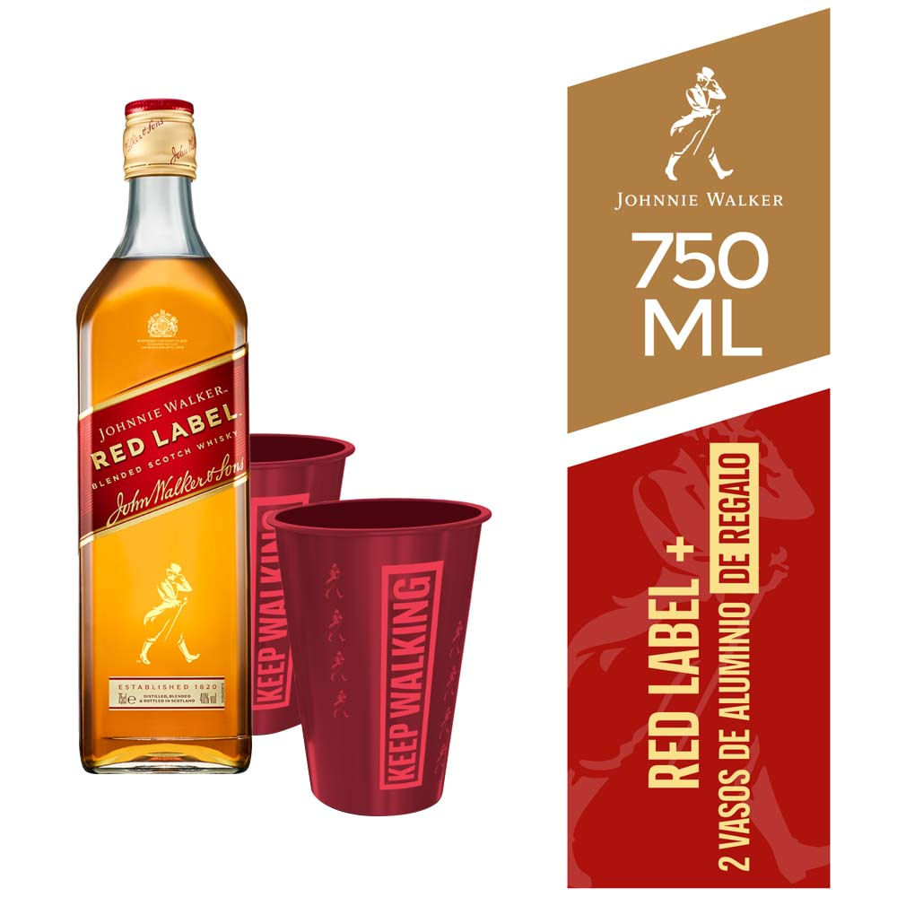Pack Whisky JOHNNIE WALKER Red Label Botella 750ml + 2 Vasos | plazaVea ...