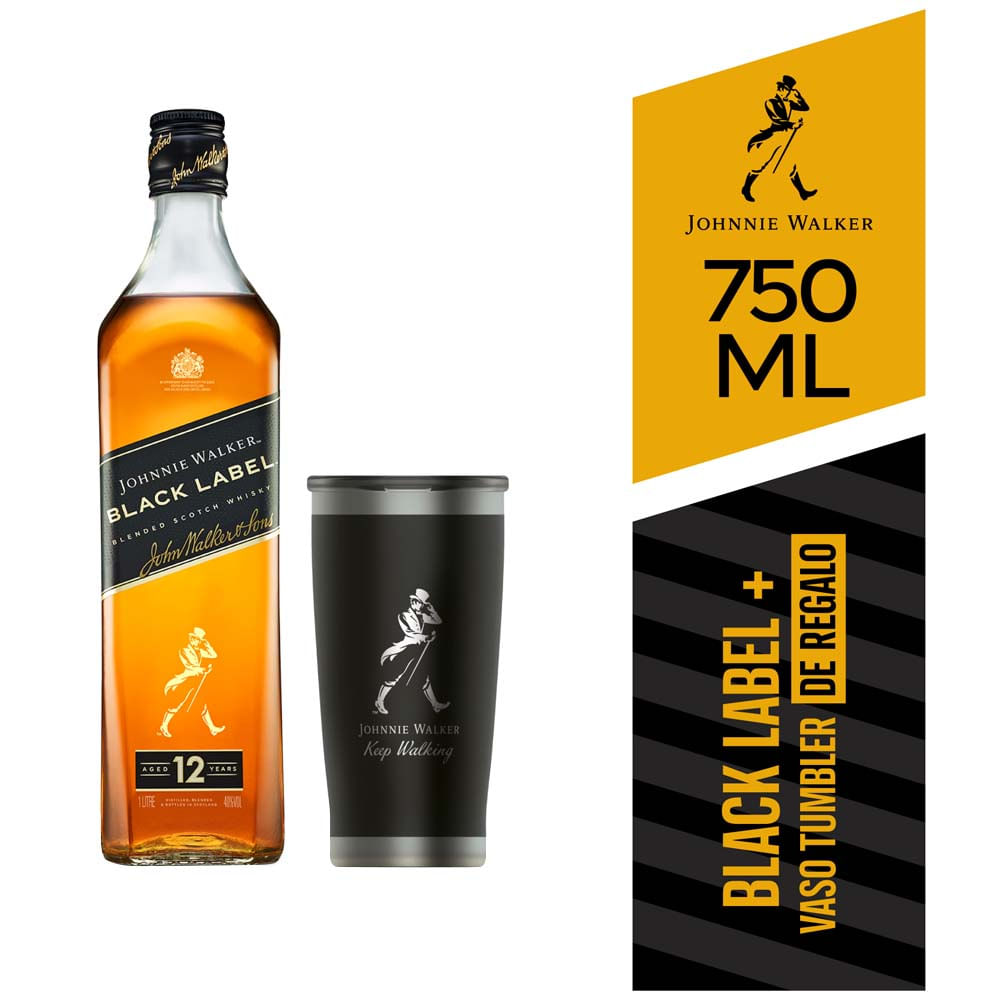 Whisky JOHNNIE WALKER Black Label Botella 750ml + Vaso Tumbler ...