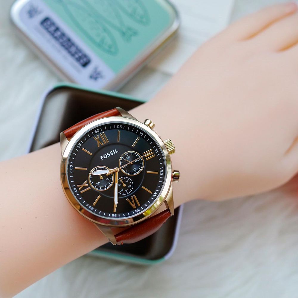 Reloj Fossil Flynn BQ2261 para Hombre Cronómetro Correa de Cuero Marrón ...