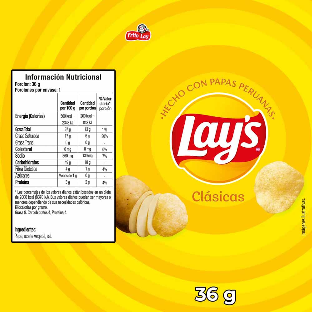Papas LAY'S Clásicas Bolsa 36g | plazaVea - Supermercado